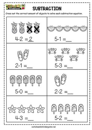 Kindergarten Subtraction Within 5 Activity Sheet