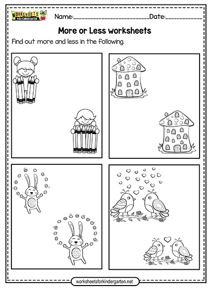 More or Less Worksheets for Kindergarten - Free Printables